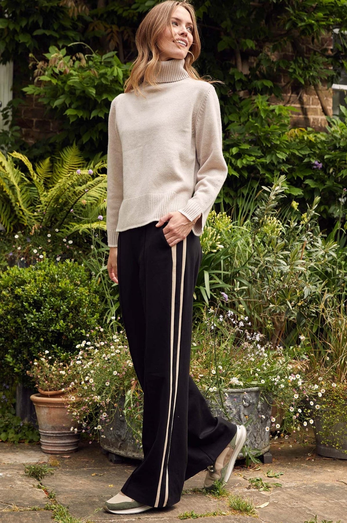 Aspiga Ladies Sustainable Ponte Cotton Wide Leg Trousers Black with ...