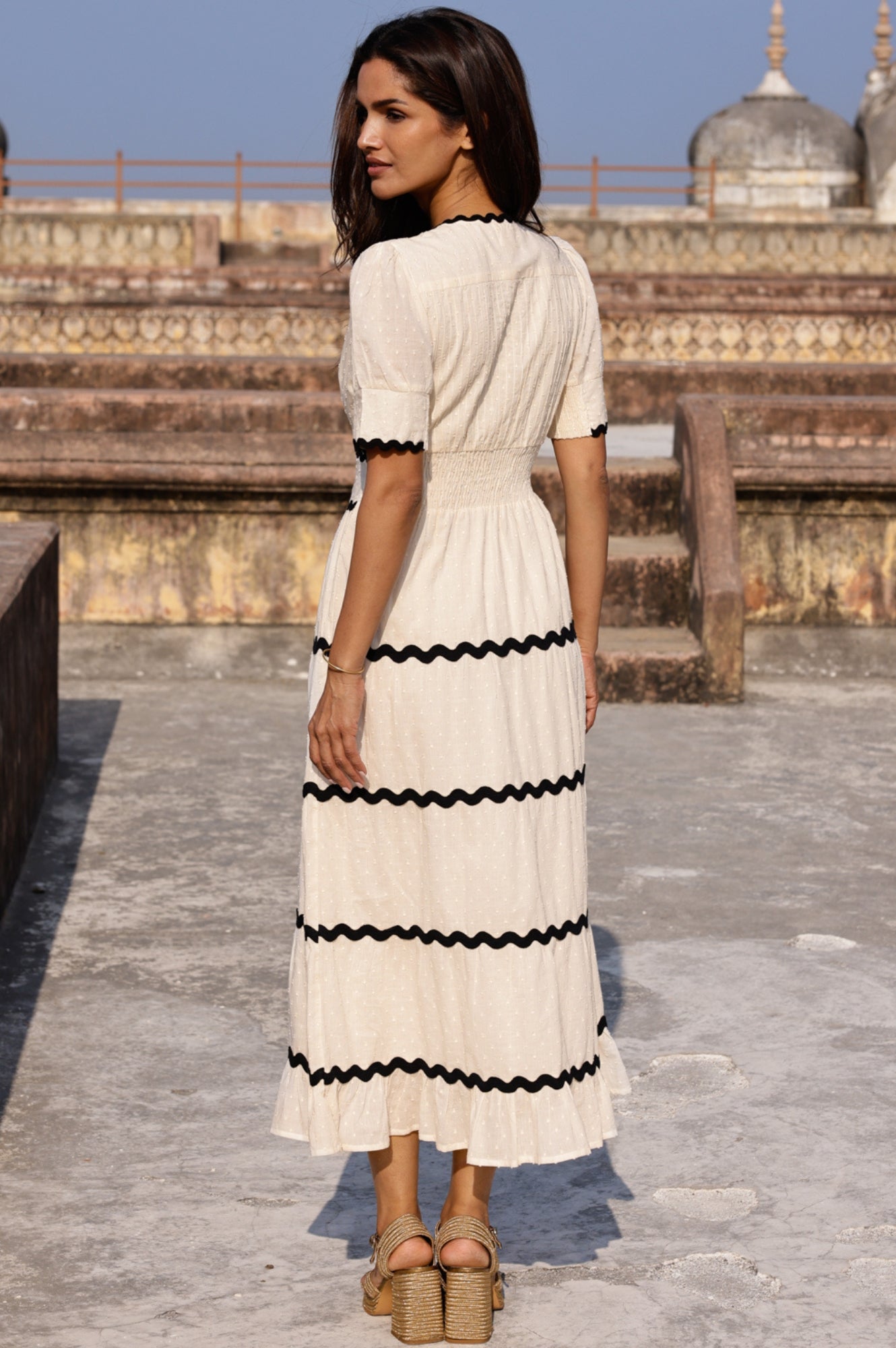 Aspiga Ladies Sustainable Viola Cotton Cream Ric Rac V-Neck Short ...