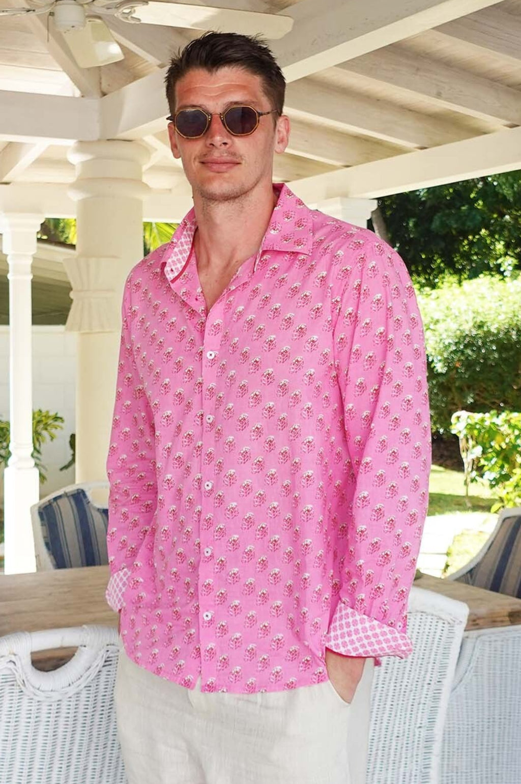 Aspiga Men's Printed Cotton Shirt Shirt | Periwinkle Pink Rust