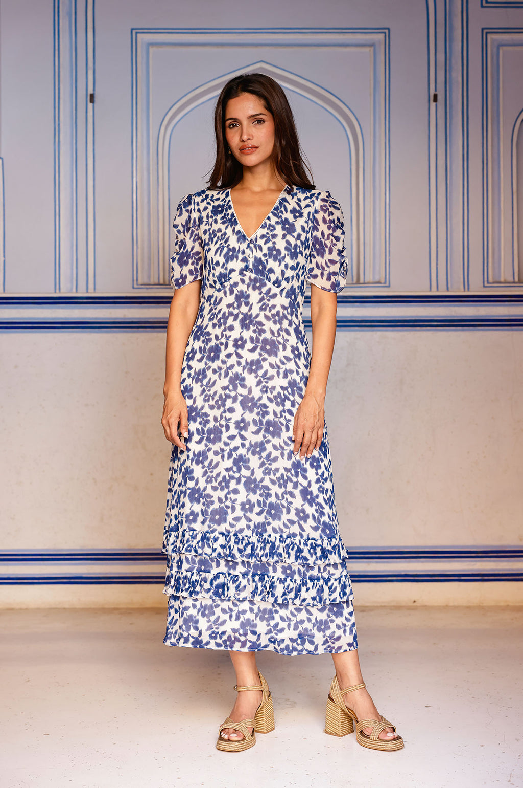 Aspiga Ladies Sustainable Ellery Dress Blossom Cream Navy
