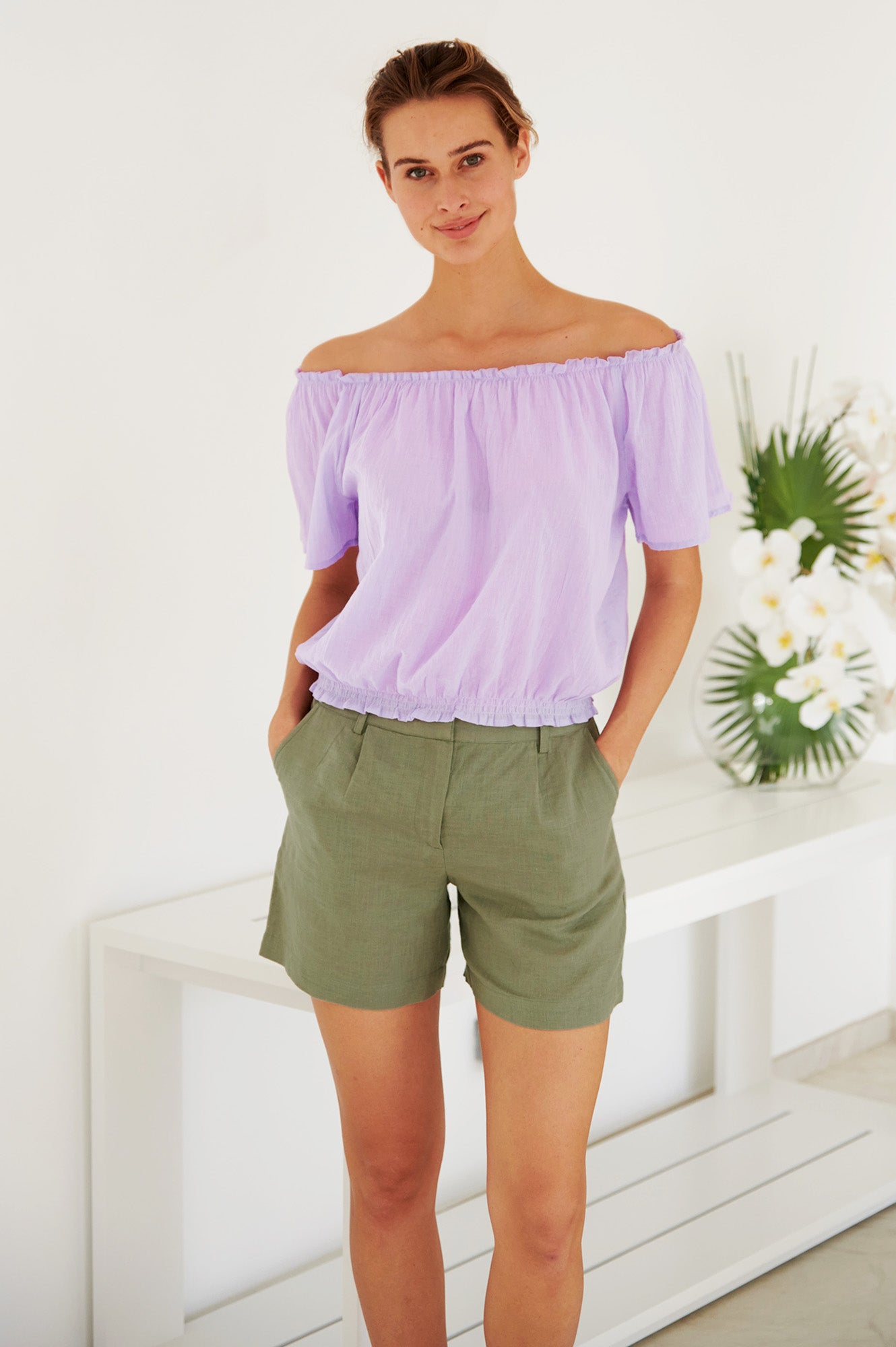 Aspiga Ladies Sustainable Alexandra Short Shorts Premium Linen | Khaki ...