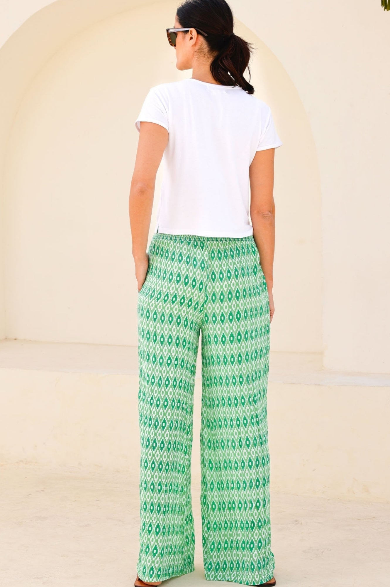 Aspiga Ladies Sustainable Orion Wide Leg Viscose Trousers Aztec Pattern ...