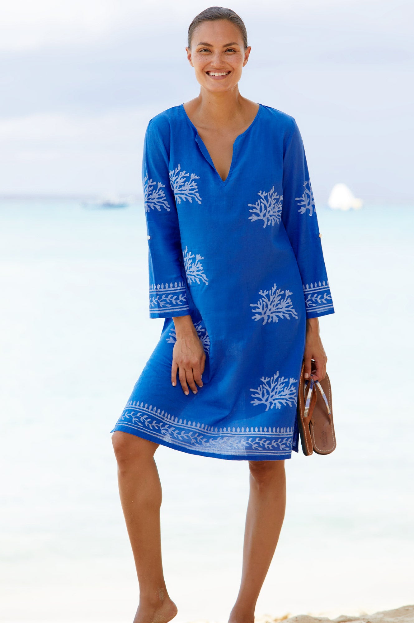 Aspiga Ladies Sustainable Guadalupe Short Tunic | Cobalt Blue / White